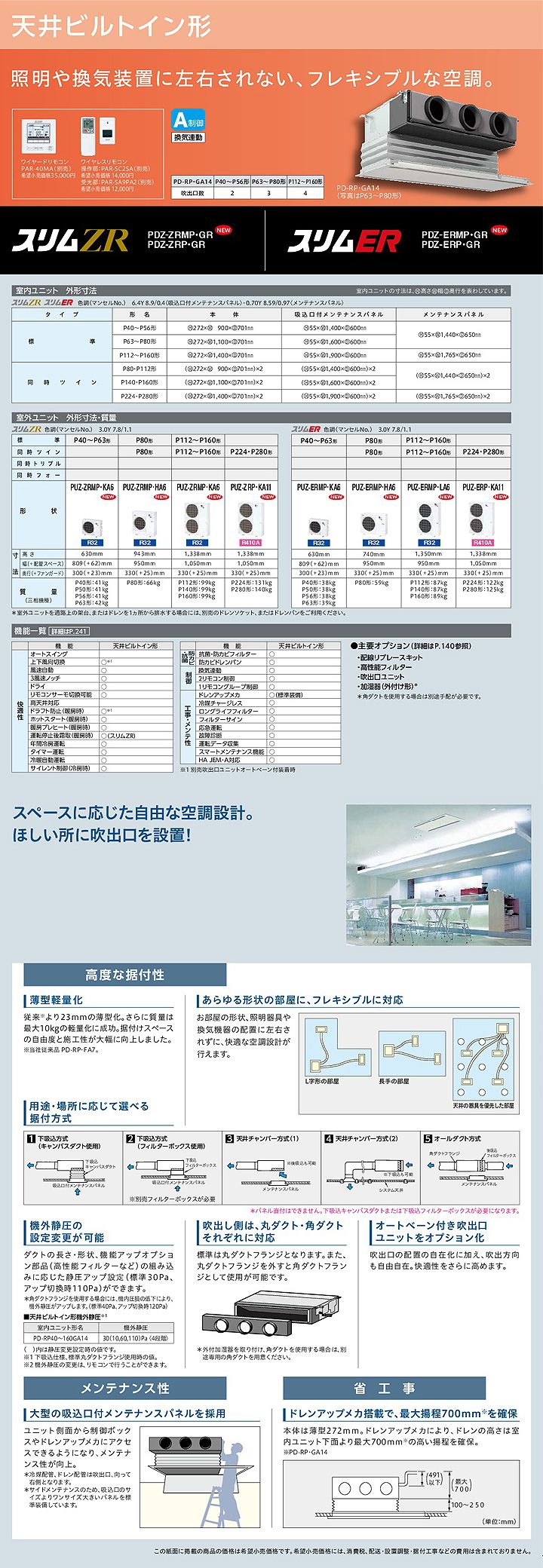 PDZ-ERMP140GR 三菱電機 スリムER 天井埋込ビルトイン 5馬力 シングル - 業務用エアコンのセツビコム